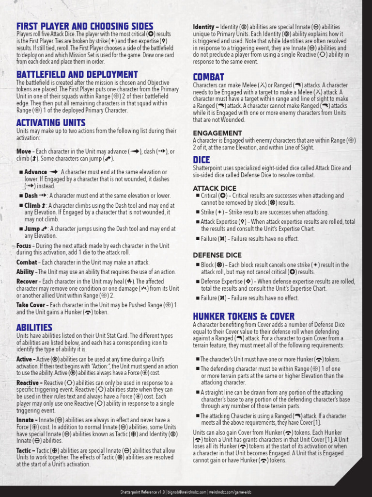 Shatterpoint Rules Reference Guide | PDF | Dice | Tabletop Games
