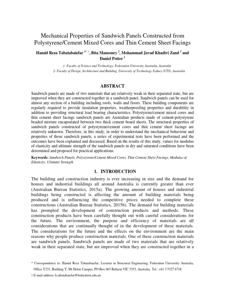 Mechanical Properties of Sandwich Panels Constructed From Polystyrene ...