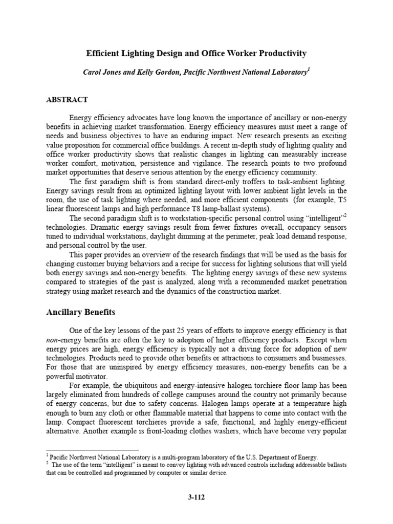 Efficient Lighting Design and Office Worker Productivity | PDF