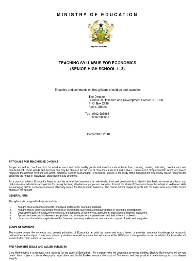 SHS Economics Teaching Syllabus | PDF | Supply (Economics) | Demand