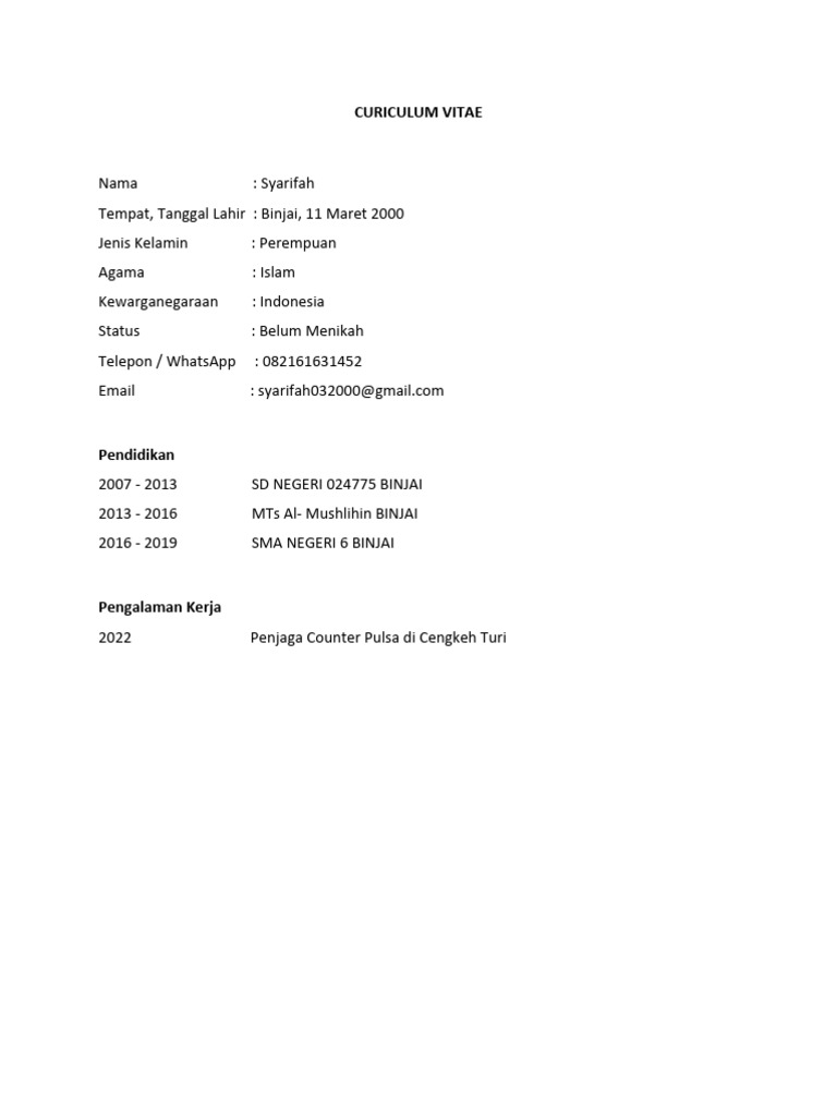 Curiculum Vitae Konter Pulsa | PDF | Ilmu Sosial | Gaya Hidup
