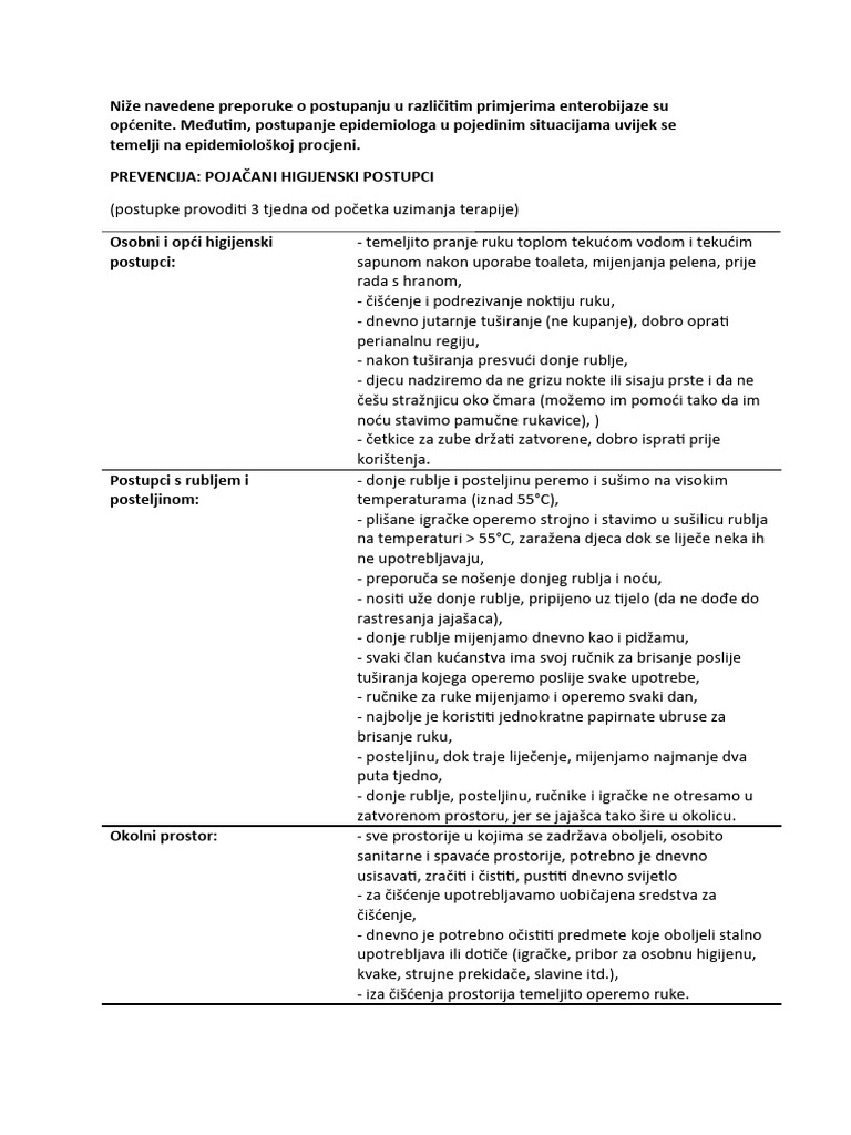 Higijenske Mjere Kod Pojave Dječje Gliste | PDF