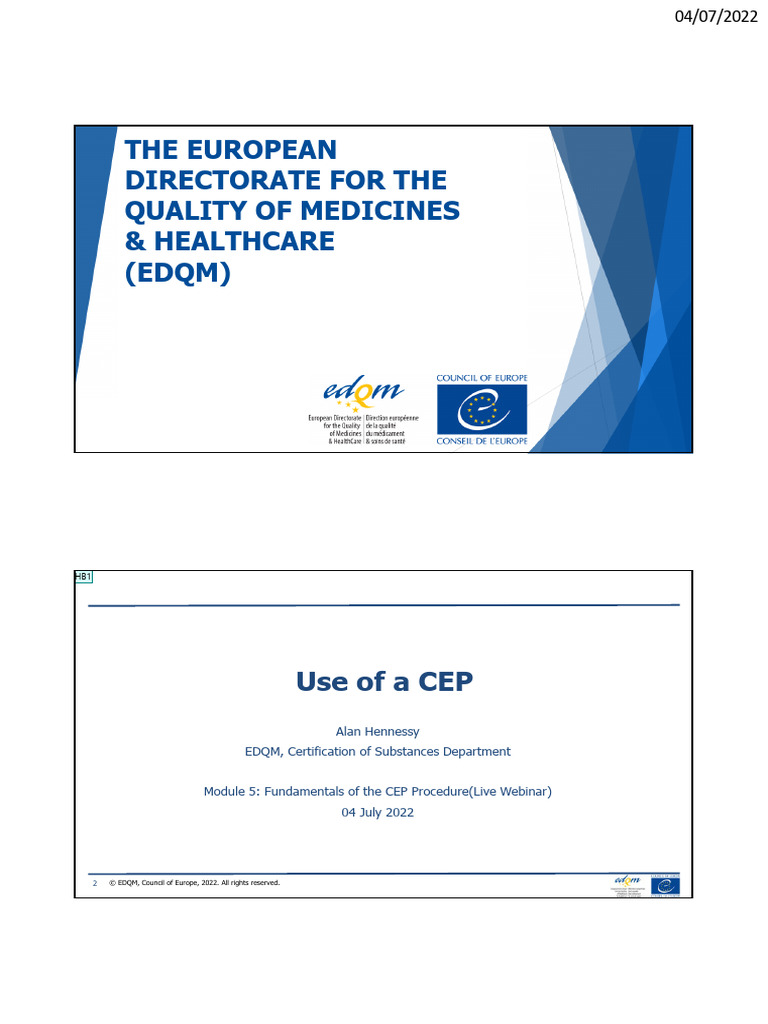 Presentation - Use of a CEP Alan Hennessy EDQM, Certification of Substances Department | PDF ...