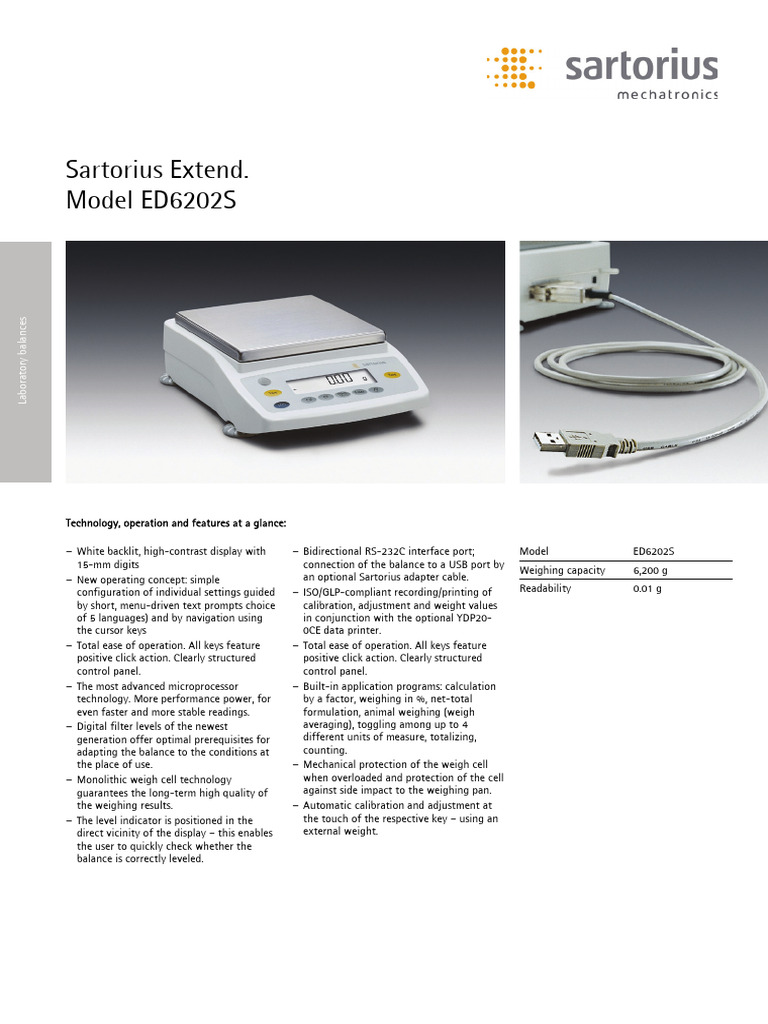 Sartorius ED6202S Data Sheet 2009 1350418176 | PDF