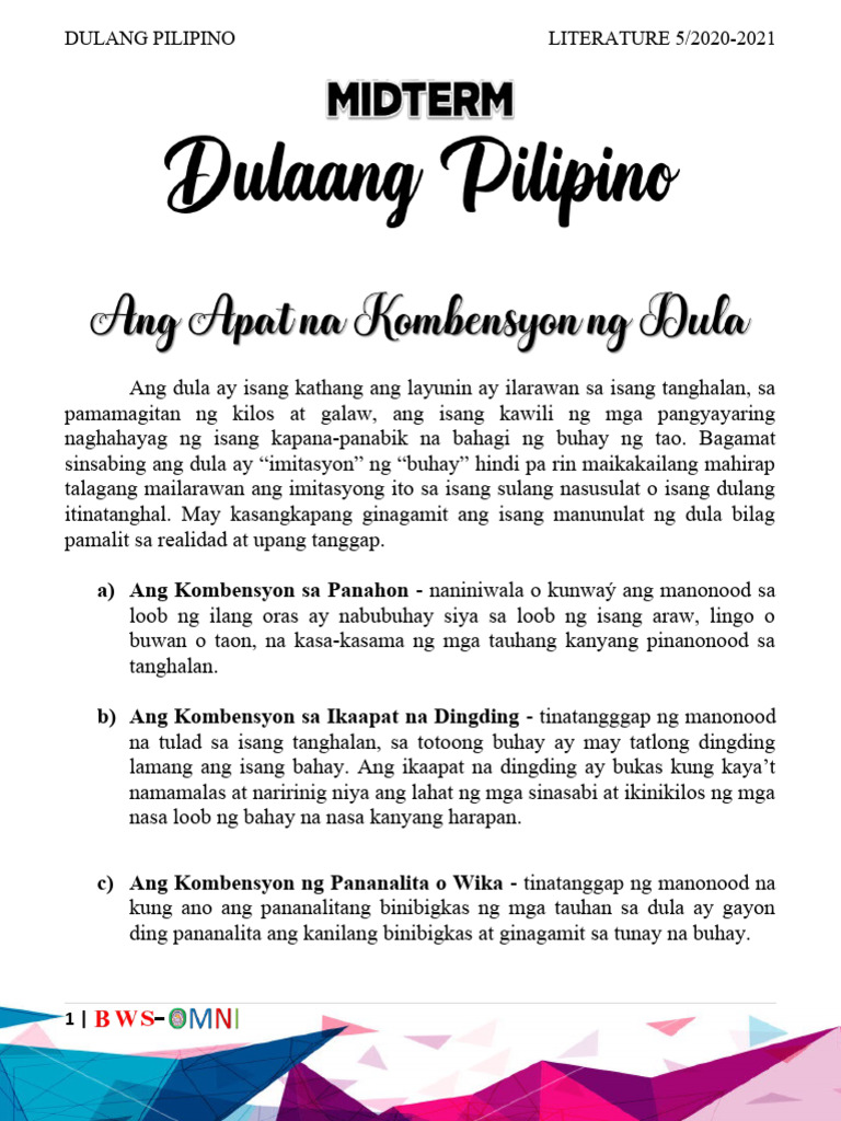 Dulaan Pilipino Modyul Midterm | PDF