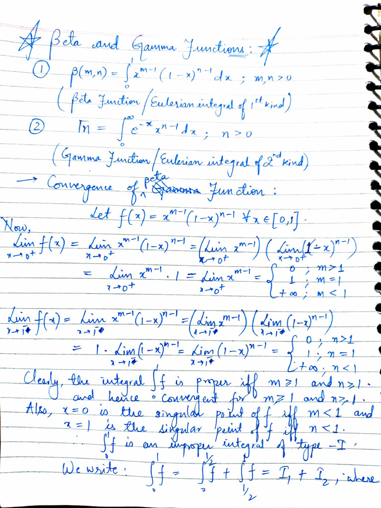 Beta and Gamma Functions Proofs | PDF