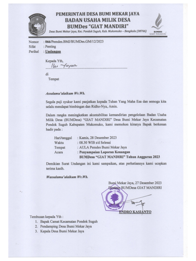 Undangan BUMDes - Yuyun | PDF