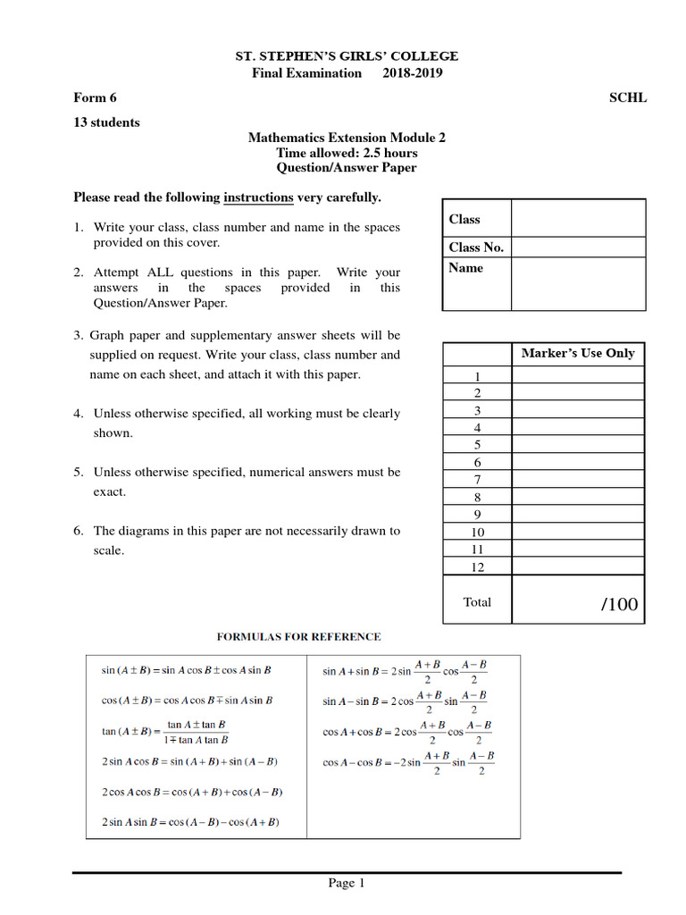 SSGC_1819_M2 paper - | PDF | Equations | Mathematics