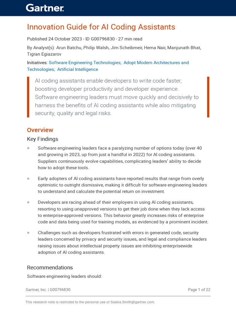 Gartner - Innovation Guide For AI Coding Assistants | PDF | Computer ... Gartner - Innovation Guide For AI Coding Assistants | PDF | Computer ...
