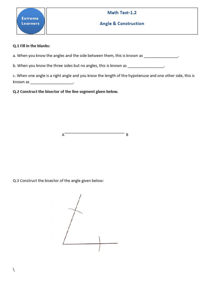 Work Sheet Angle & Construction | PDF