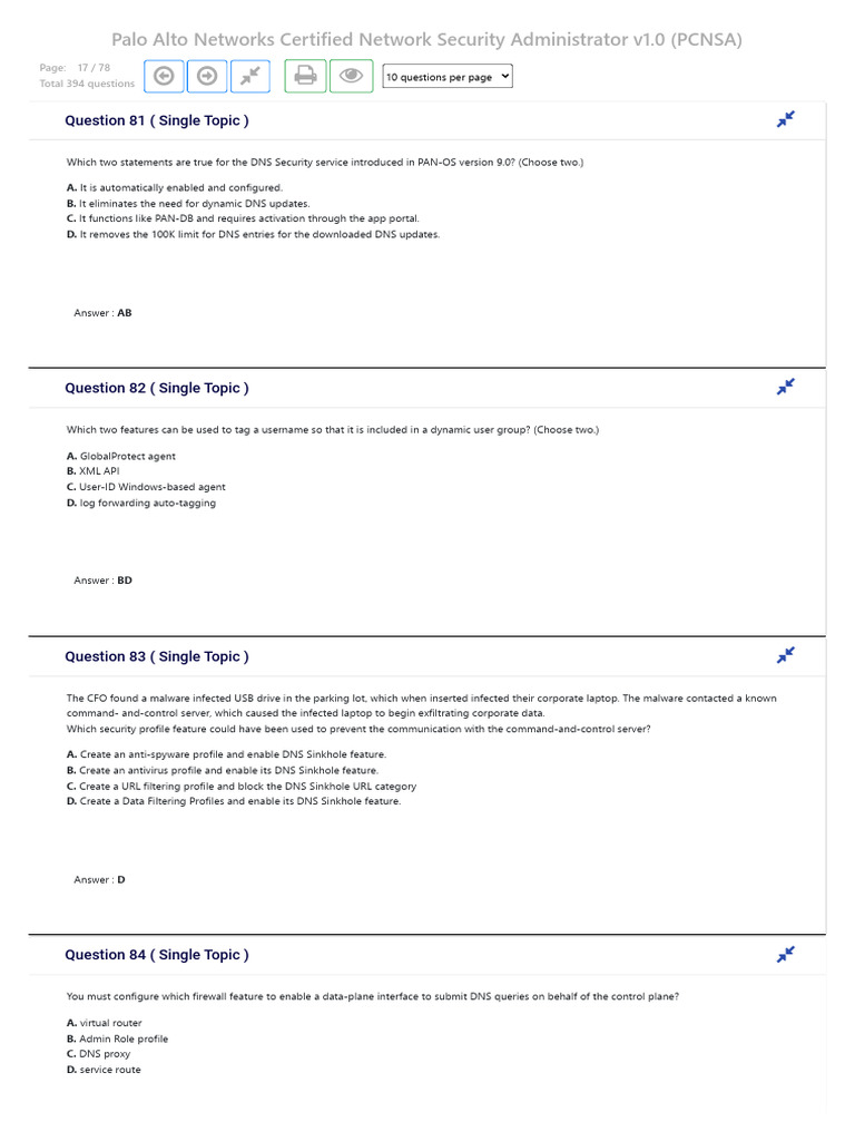 PCNSA Exam Questions and Answers | PDF | Domain Name System | Malware
