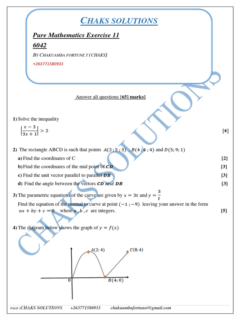 Exercise 11 Chaks Pure Mathematics | PDF | Equations | Mathematics
