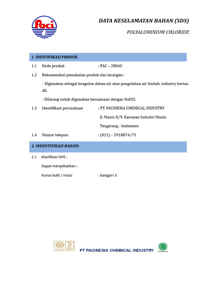 SDS Poli Aluminium Klorida PAC-280AC | PDF