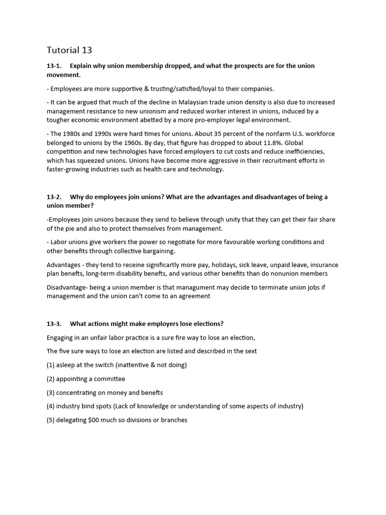 Hrm Tutorial 13 | PDF | Strike Action | Trade Union