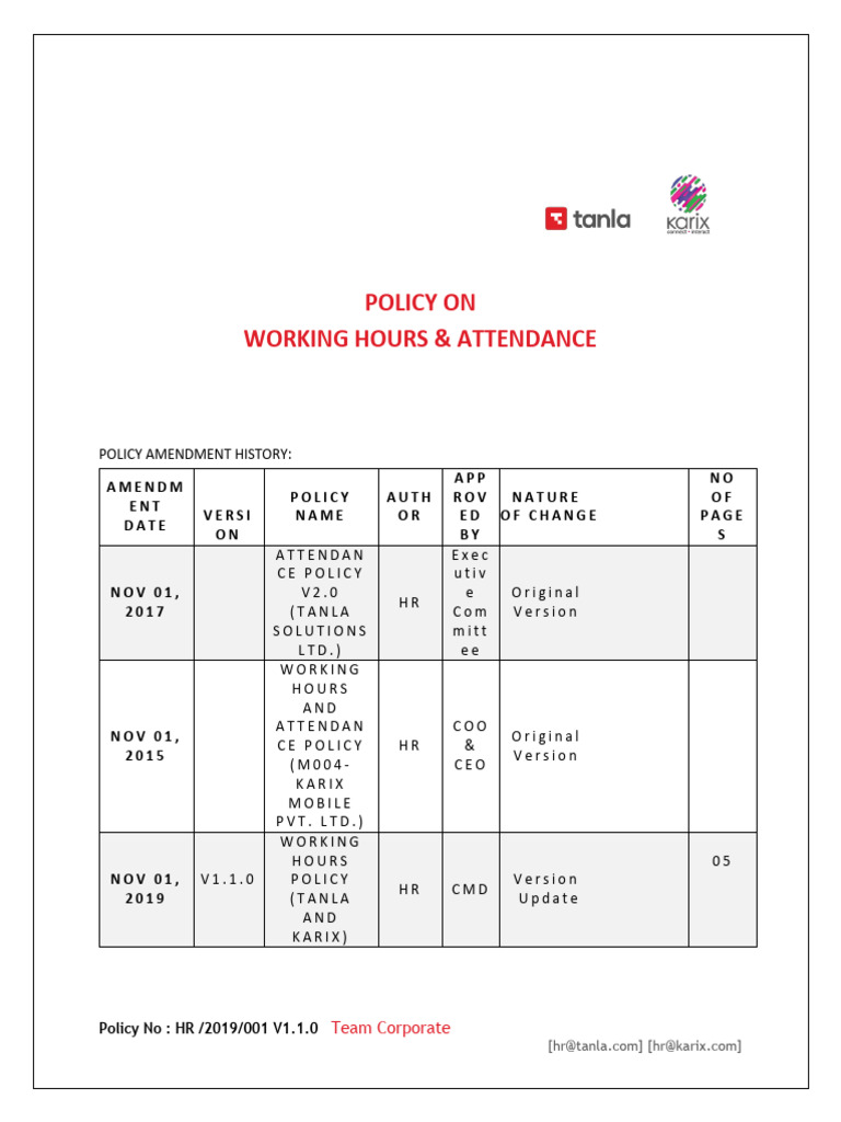 Working Hours&Attendance Policy | PDF | Career & Growth