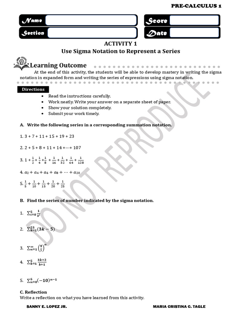 Pre Calculus Asynchronous Activity Series - Sequence | PDF