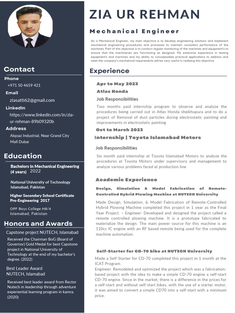Resume Zia Ur Rehman Updated | PDF | Mechanical Engineering | Engineering