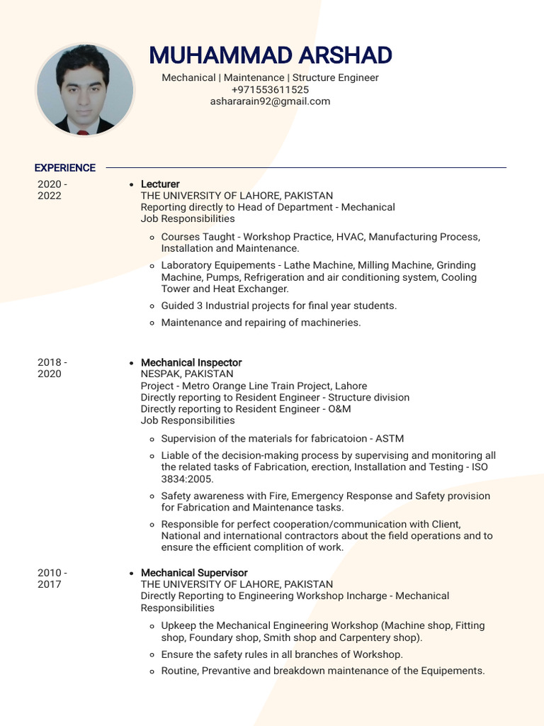 Muhammad - Arshad ME CV | PDF | Engineering | Mechanical Engineering