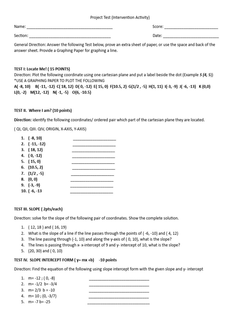 Coordinate Geometry Test | PDF | Cartesian Coordinate System ...
