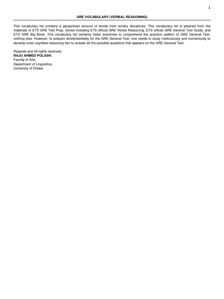 ETS GRE VOCABULARY | PDF