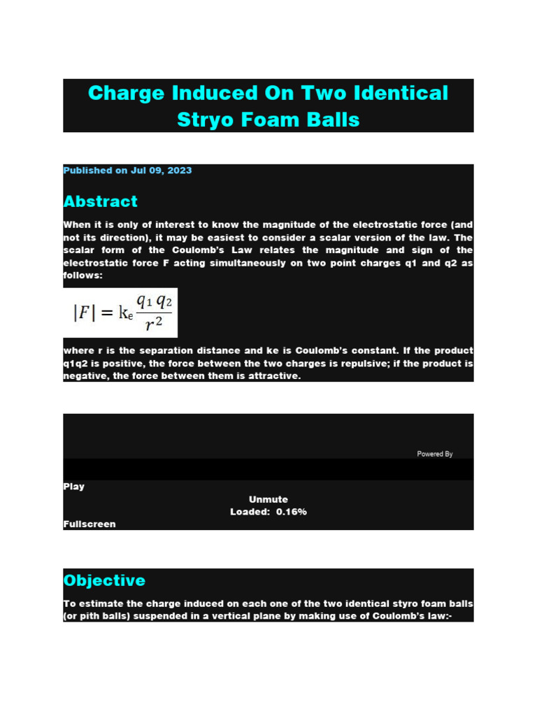 Charge Induced On Two Identical Stryo Foam Balls | PDF | Electric Charge | Electrostatics