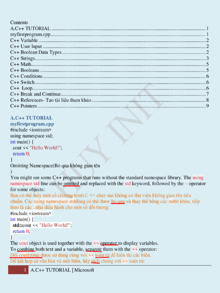 Kiến thức basic C++ đọc lướt (w3school) | PDF