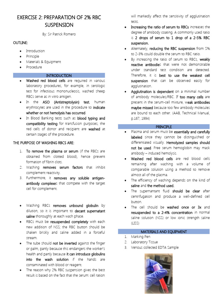 Ex 2 - Preparation of RBC Suspension Notes | PDF