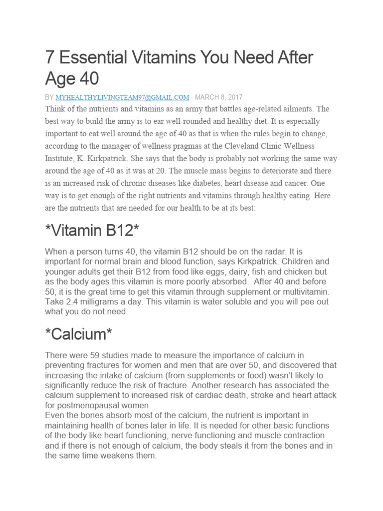 7 Essential Vitamins You Need After Age 40 | PDF | Vitamin D | Omega 3 ...