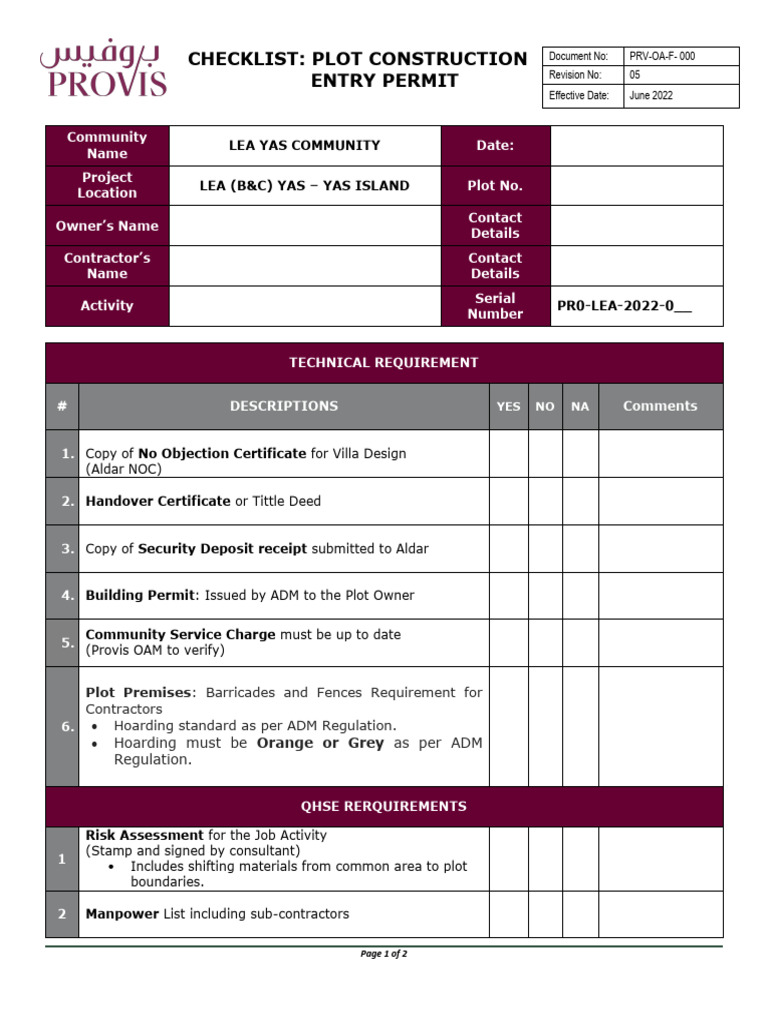 Lea Yas Checklist Plot Construction Ver.02 | Download Free PDF | Insurance | Business