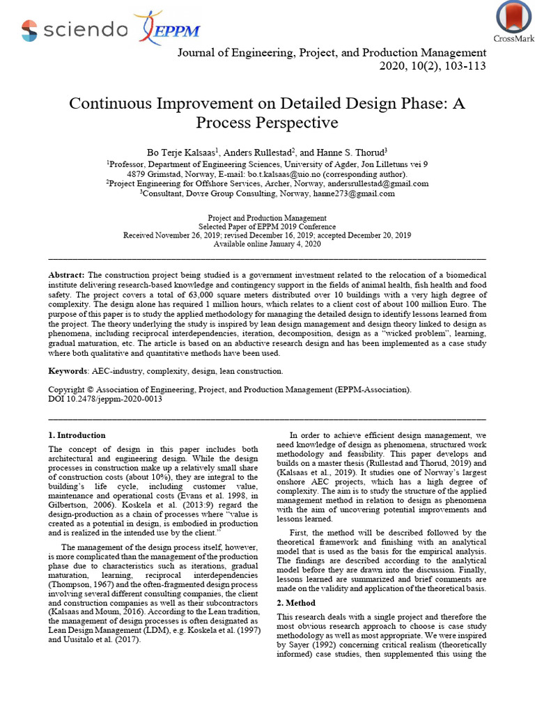 1-7 Continuous Improvement On Detailed Design Phase. A Process ...