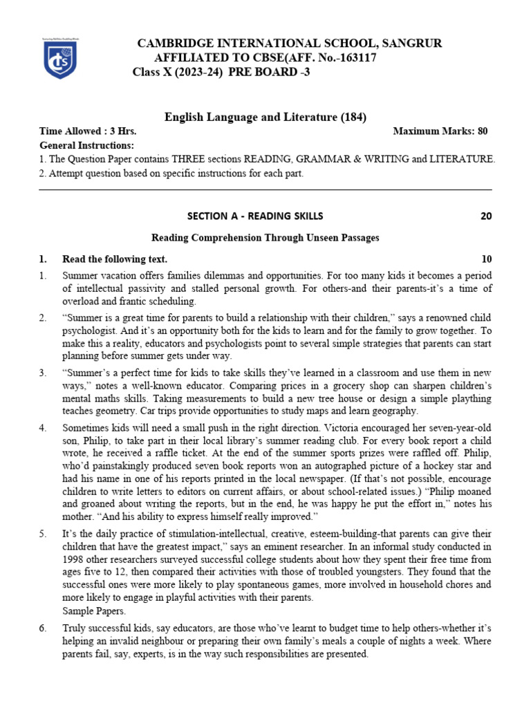 Grade 120 English Pre Boad 3 | PDF