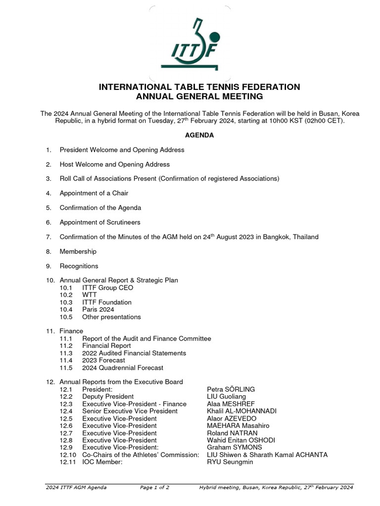 2024 AGM Agenda | PDF | Sports