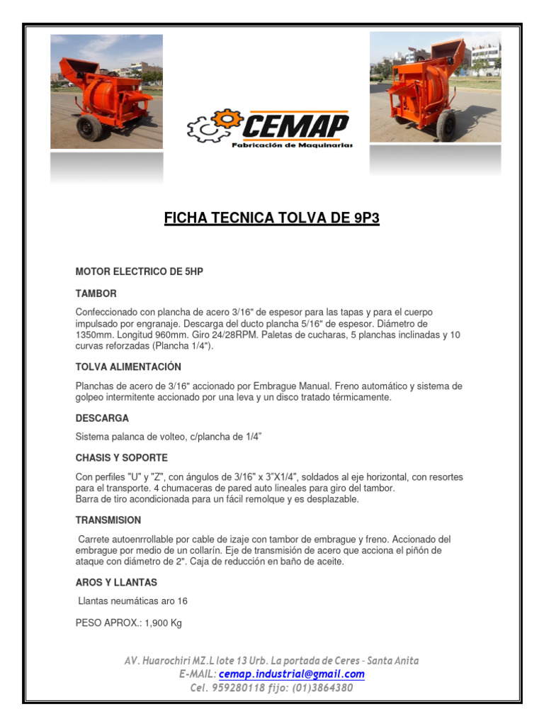 Ficha Tecnica Tolva de 9P3 Electrico | PDF