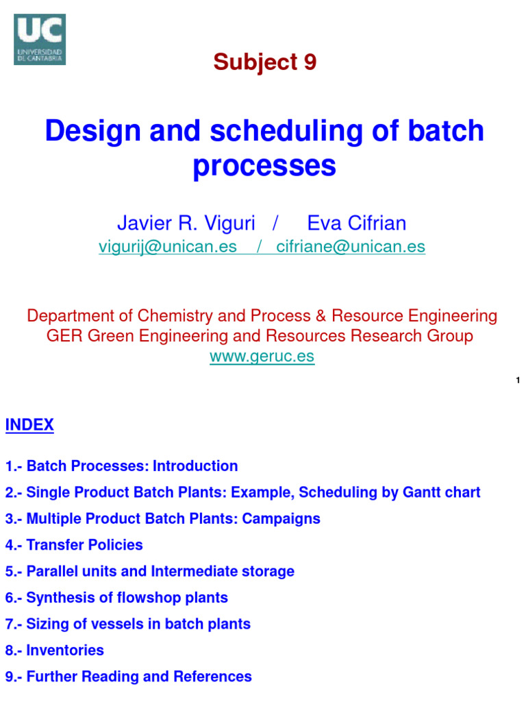 24.- Subject 9. Design and scheduling of batch processess (1) | PDF ...