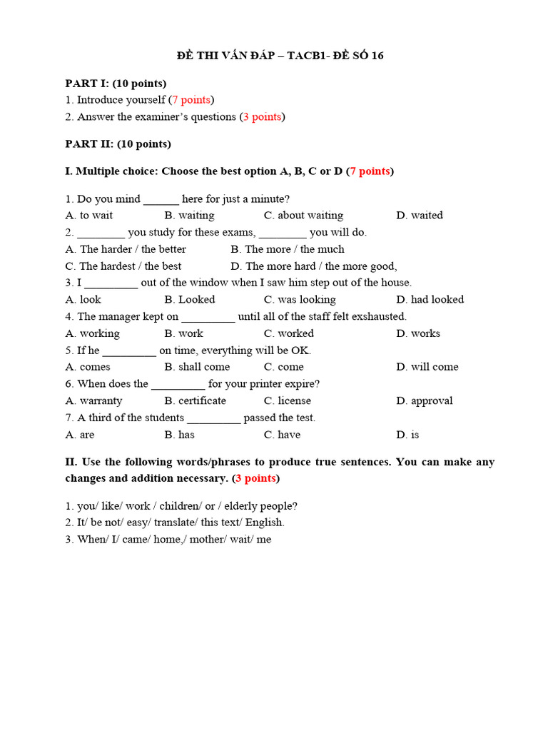 Đề 16 - VĐ - TACB1 | PDF | Career & Growth | Language Arts & Discipline