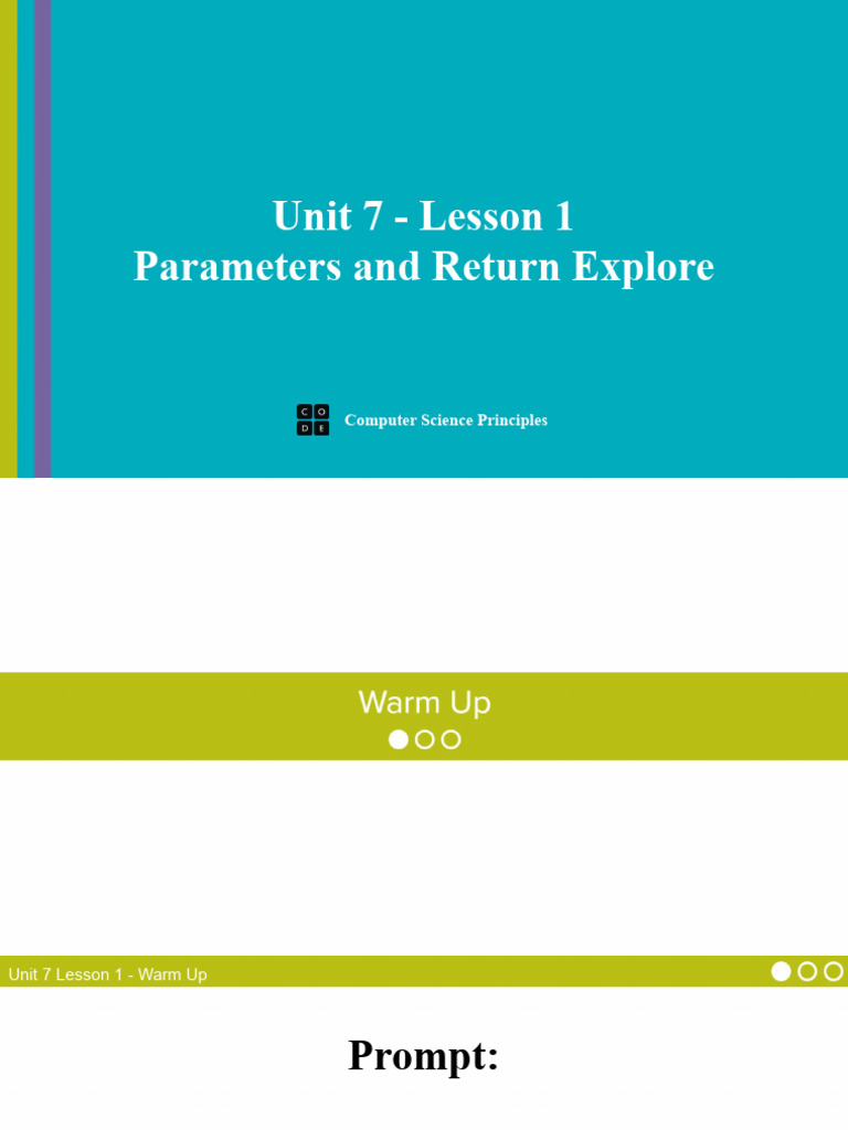 CSP Parameters, Return, and Libraries - Lesson 1 - Parameters and Return Explore | PDF ...