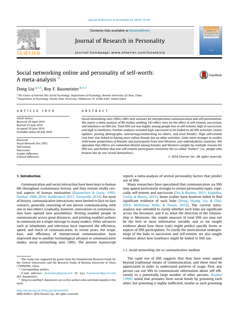 Meta-Analysis of SNS Use and Personality | PDF | Effect Size | Social ...