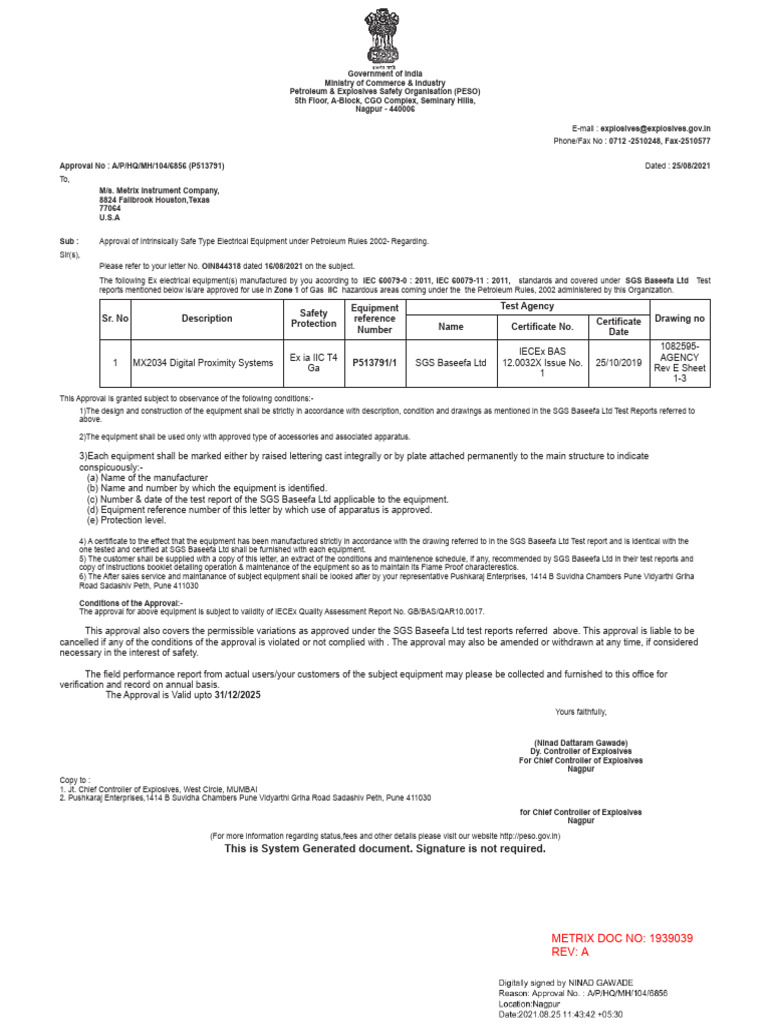 Certificate mx2034 Peso Ccoe Intrinsically Safe Ex Ia Doc 1939039 | PDF ...