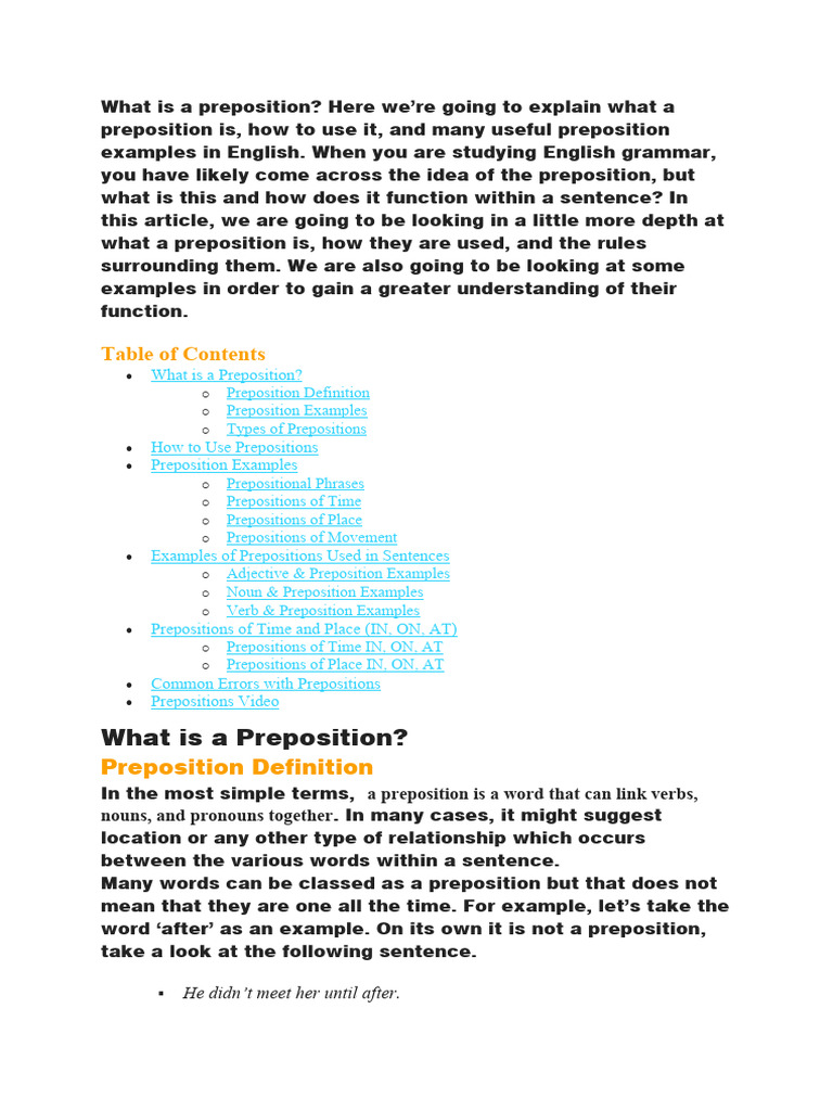 Preposition Notes | PDF | Preposition And Postposition | English Grammar