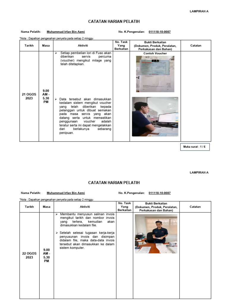 Catatan Harian Pelatih: Muka: 1 | PDF