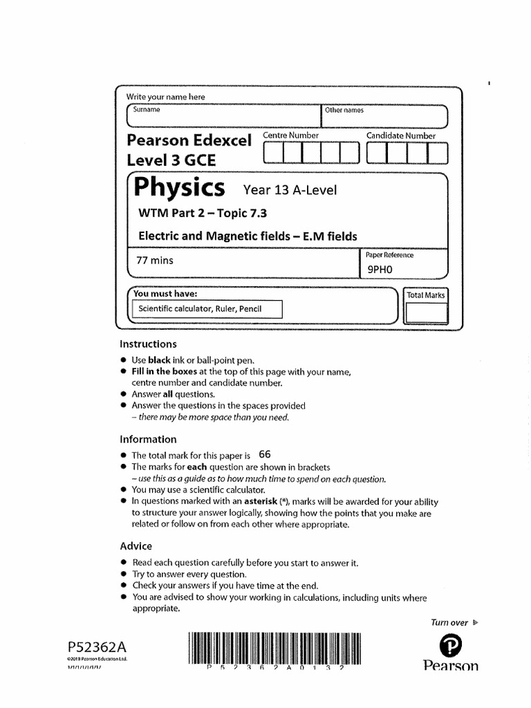 Y13 WTM Topic 7.3 E.M Fields Part 2 (66 Marks) | PDF