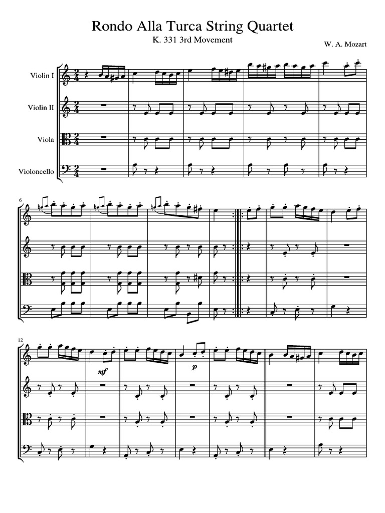 Rondo Alla Turca String Quartet | PDF