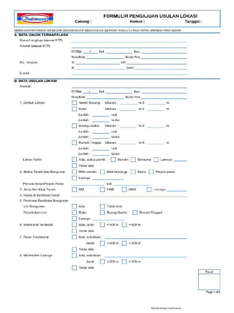 Form Usulan Lokasi | PDF