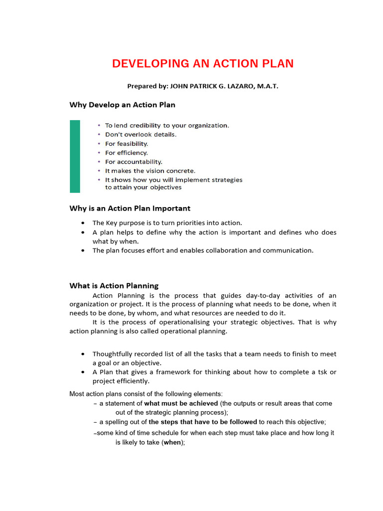 Developing An Action Plan | PDF | Goal | System