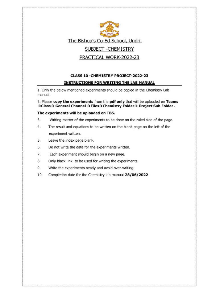 Class 10-Chemistry Project-2022-23(Experiments) (1) | PDF