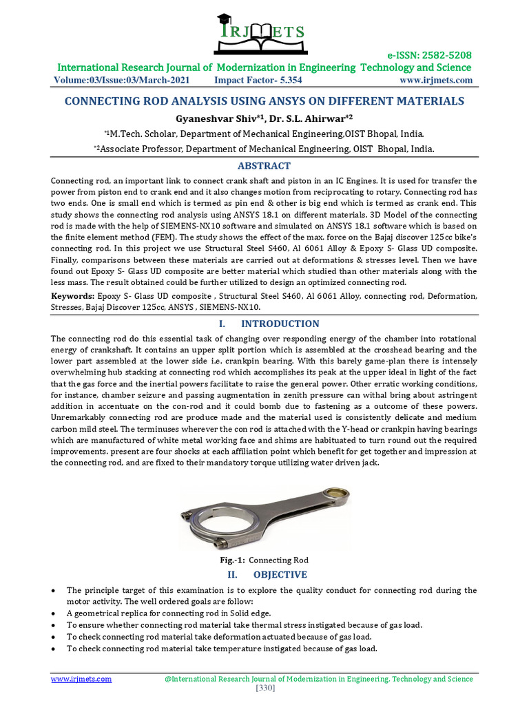 Connecting Rod Analysis Using Ansys On Different Materials | PDF | Strength Of Materials ...