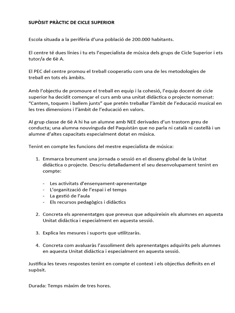 Supòsit Pràctic de Cicle Superior | PDF