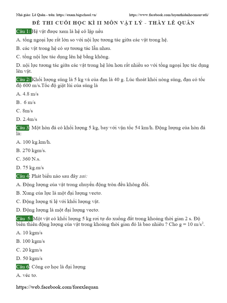 Thi CuOi HOc KI II MOn VAt LY LOp 10.thuvienvatly - Com.121eb.46078 | PDF