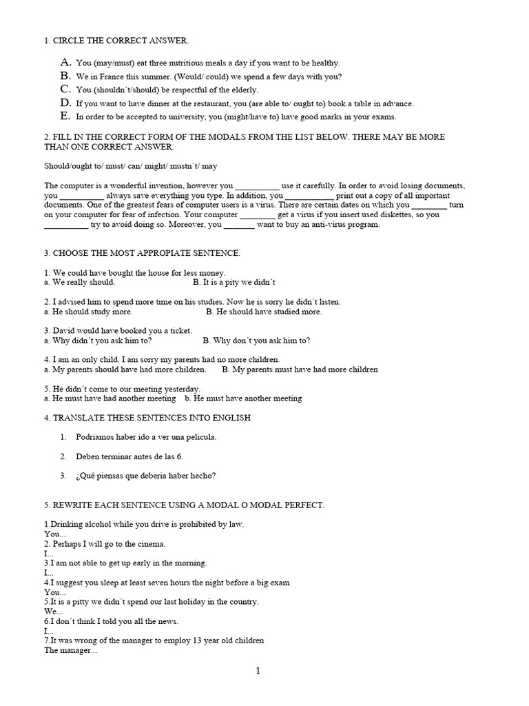 Modal Verbs Exercises for 1st Bachillerato | PDF | Fires