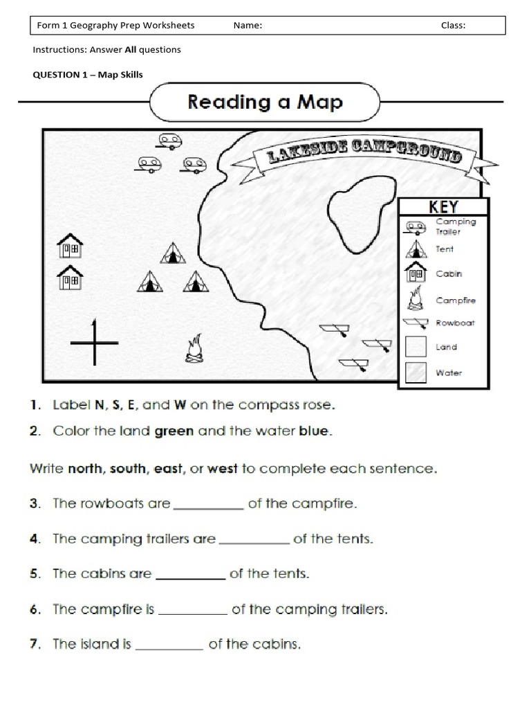 Form 1 Geography Map Skills Worksheets | PDF